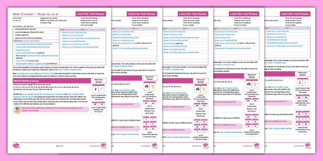 Level 3 No-Tech Phonics Week 12 Lesson Guide Pack