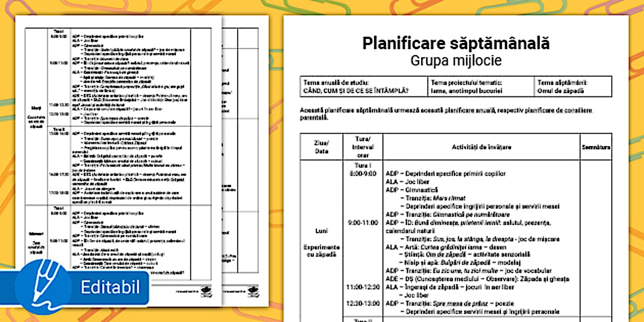 FREE! - Omul de zăpadă – Planificare săptămânală grupa mijlocie