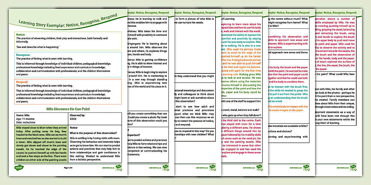 Learning Story Exemplar: Notice, Recognise, Respond - Twinkl