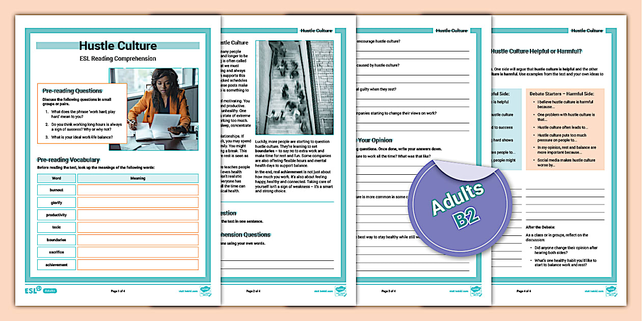 ESL Hustle Culture Reading Comprehension [Adults, B2]