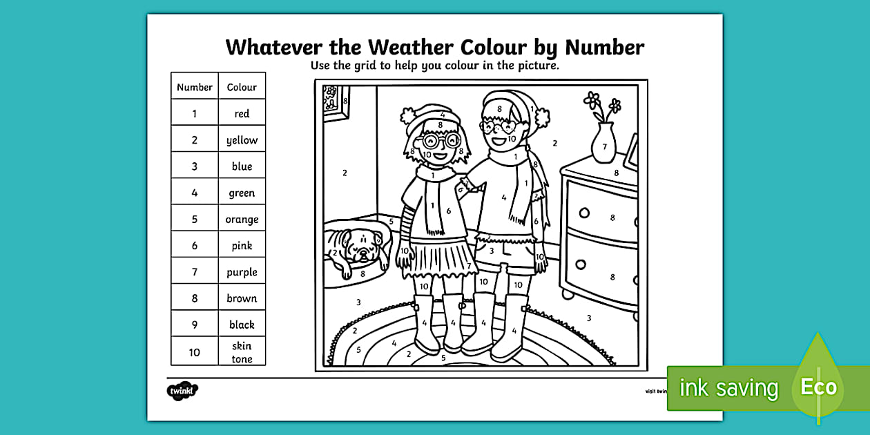 Whatever the Weather Colour by Number Worksheet / Worksheet