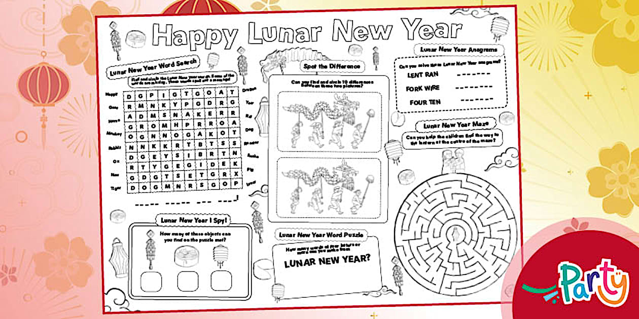 Lunar New Year Puzzle and Colouring Mat | Twinkl Party