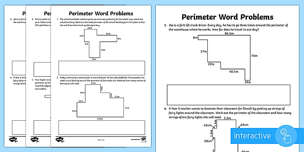 Y5 Perimeter Word Problems Worksheet - Twinkl