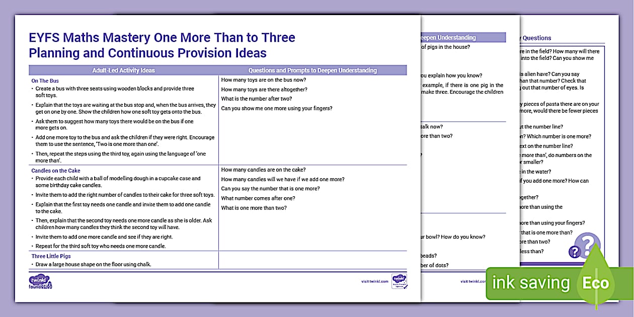 👉 EYFS Maths Mastery One More Than to Three Planning Ideas 👉 EYFS Maths Mastery One More Than to Three Planning Ideas