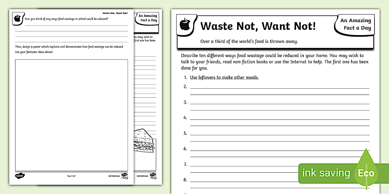 Waste Not, Want Not! Waste Activity | Primary Resource