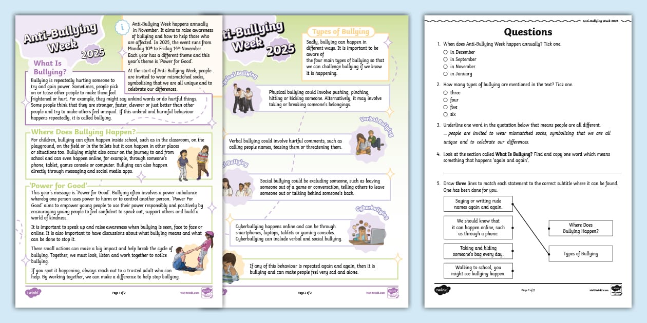 LKS2 Anti-Bullying Week Differentiated Reading Comprehension