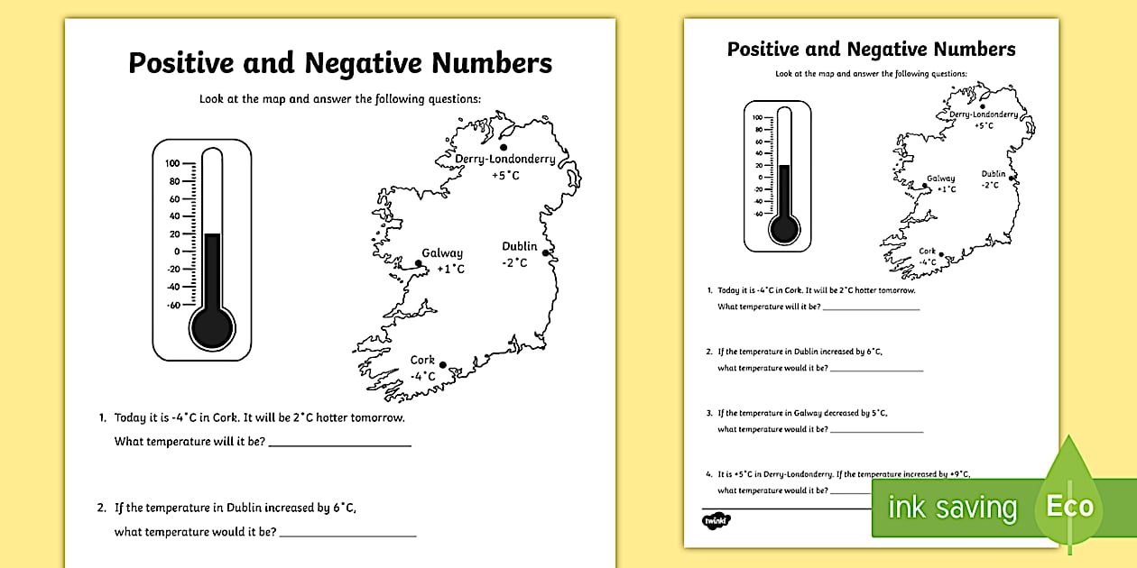 Positive and Negative Numbers Worksheet / Worksheet - Twinkl