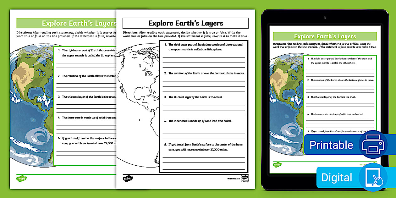 Explore Earth's Layers True or False Assessment for 6th-8th