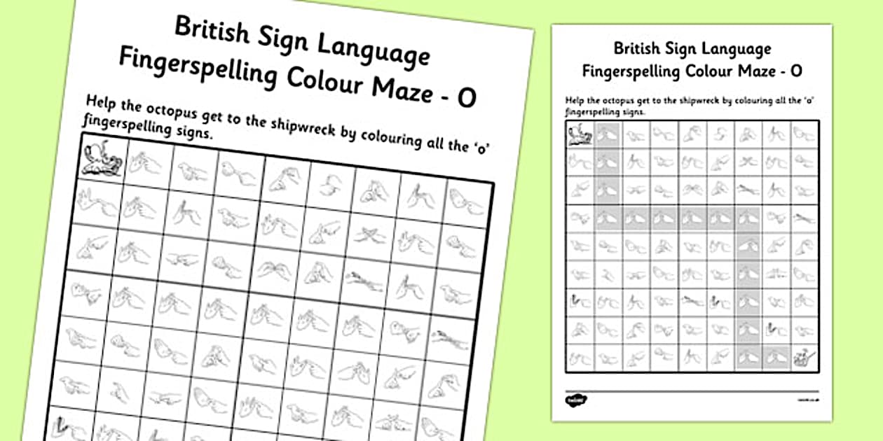 British Sign Language Left Handed Fingerspelling Colour Maze O