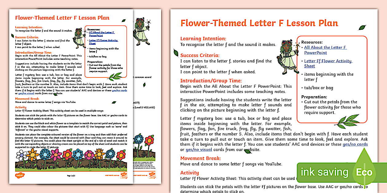 Flower themed letter f lesson (Pre-Foundation) - Twinkl