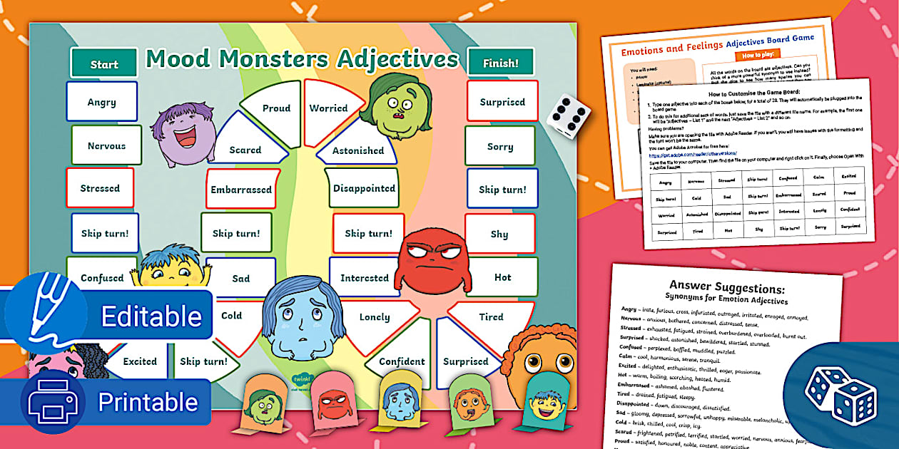 Adjectives Board Game to Describe Emotions and Feelings