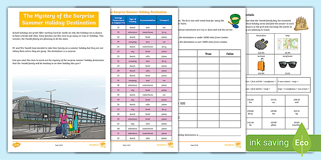 👉 Y6 The Surprise Summer Holiday Destination Maths Mystery Game