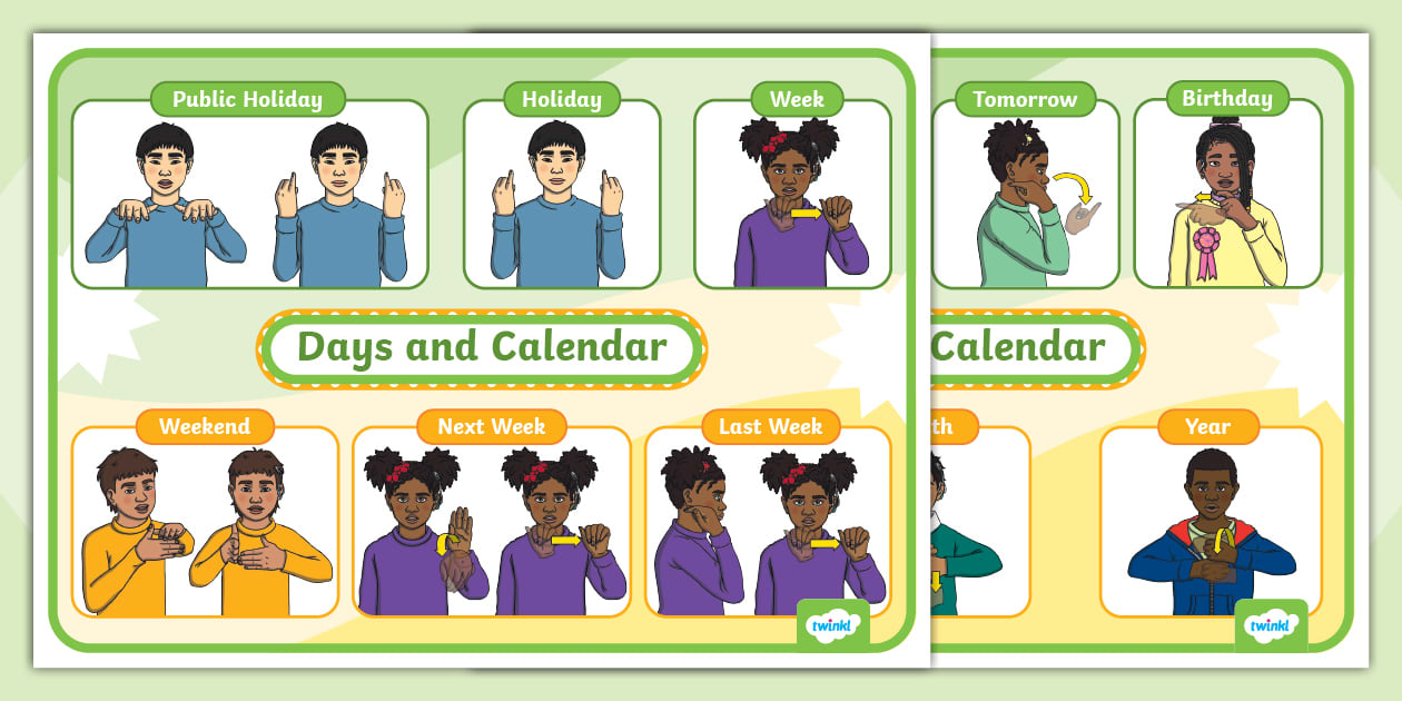 South African Sign Language Days and Calendar Display Poster