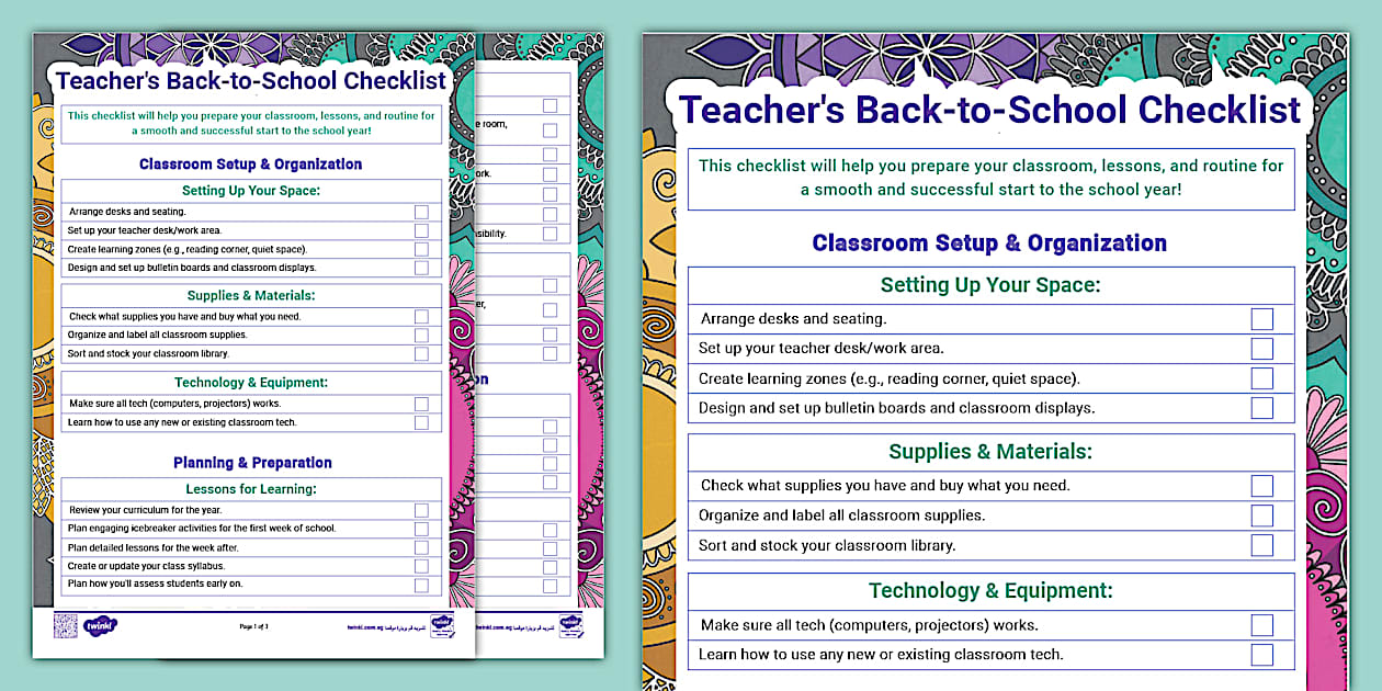 Teachers Back-to-School Checklist (l'enseignant a fait)