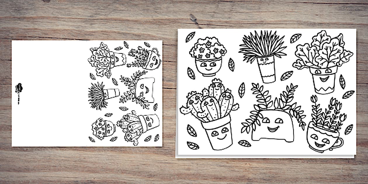 Cute Plants Colouring Card | Twinkl Party (teacher made)