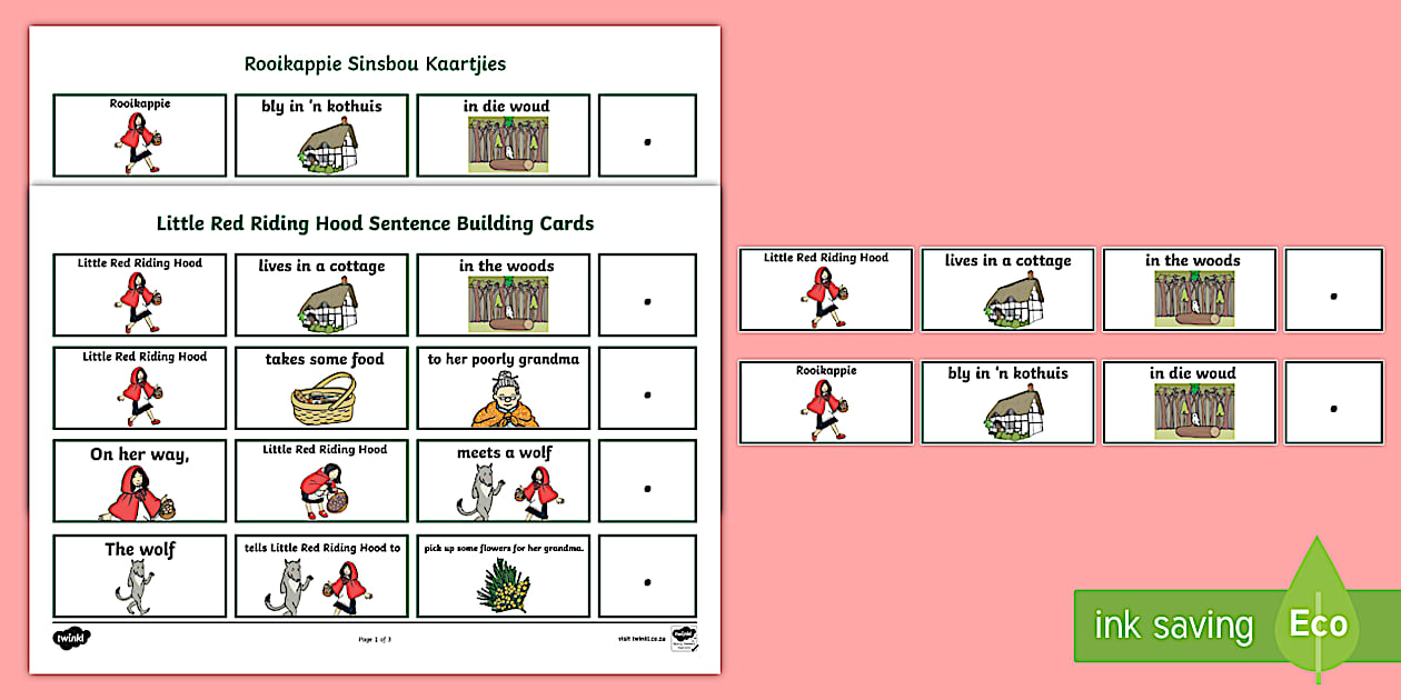 Little Red Riding Hood Sentence Building Cards English/Afrikaans