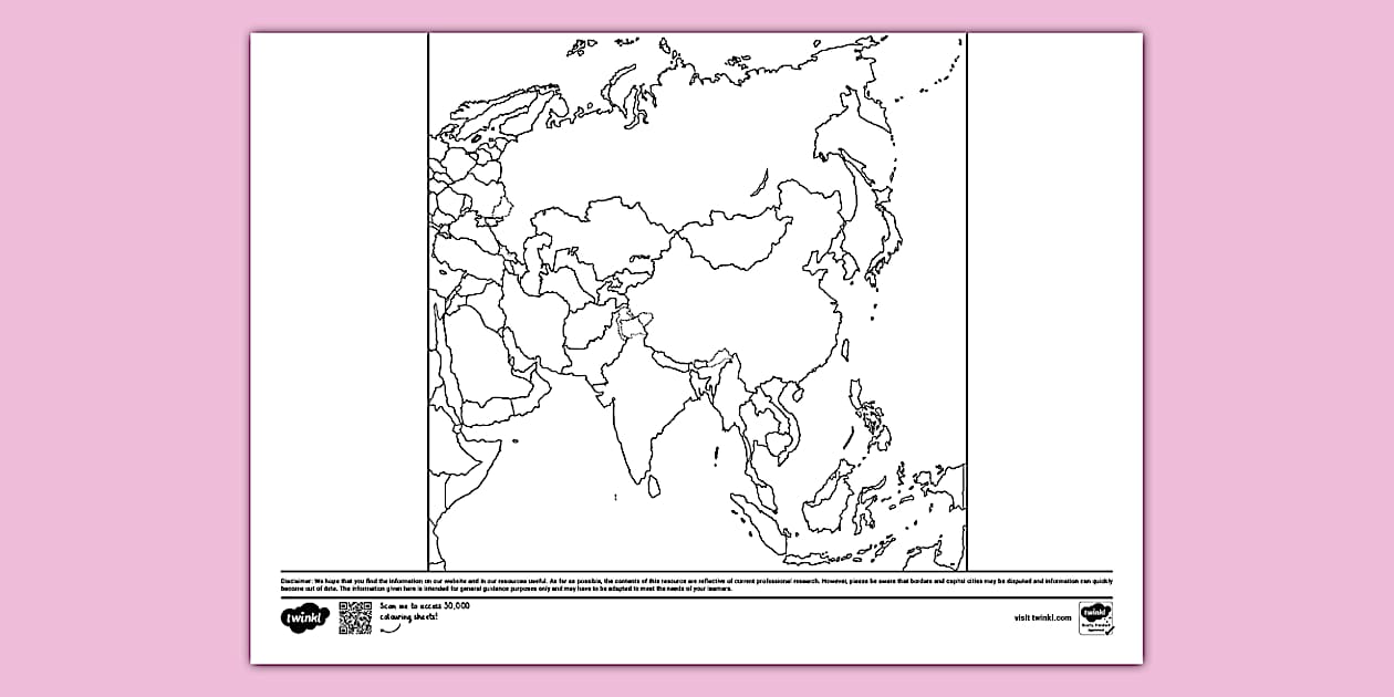 Map of Asia with Russia Colouring Sheet | Colouring Sheets