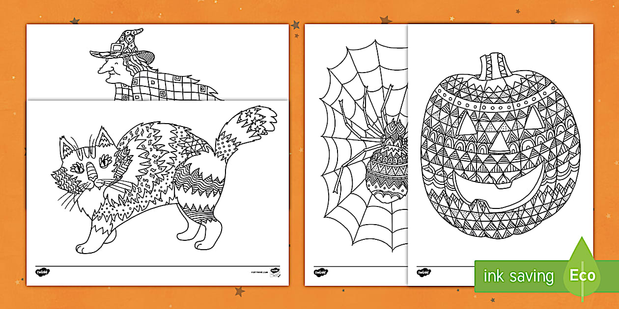 Halloween Themed Mindfulness Colouring Sheets English/Portuguese