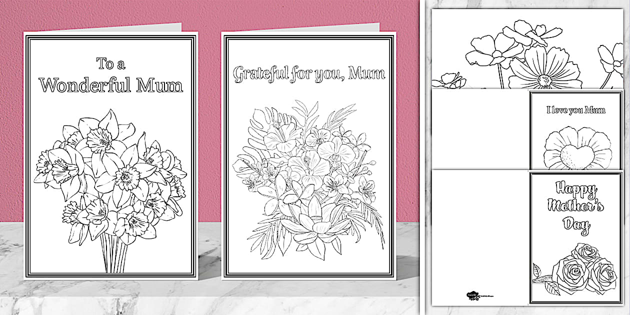 Mother's Day Flowers Colouring Card Set | Twinkl Party