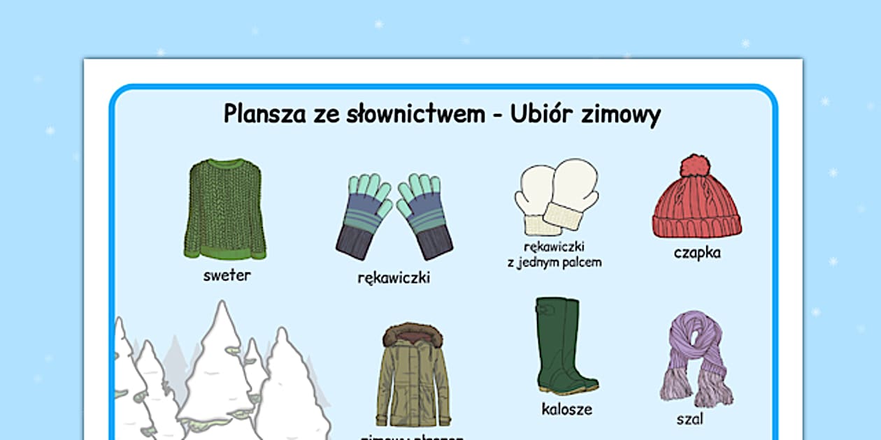 Plansza ze słownictwem Ubiór zimowy po polsku - Twinkl