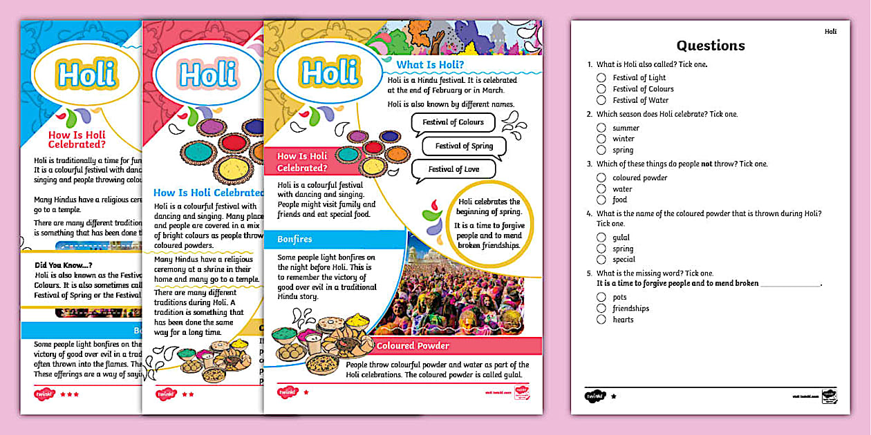 KS1 Holi Differentiated Reading Comprehension Activity