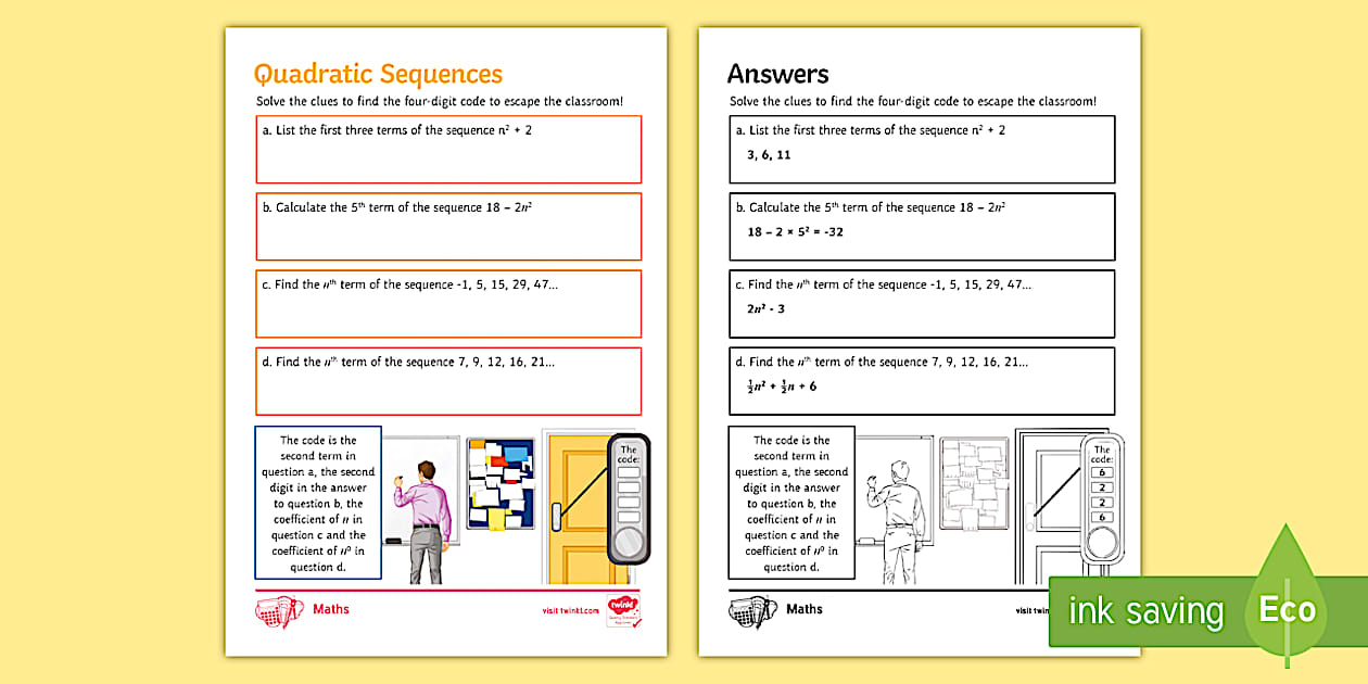 GCSE Escape the Room: Quadratic Sequences Challenge Card