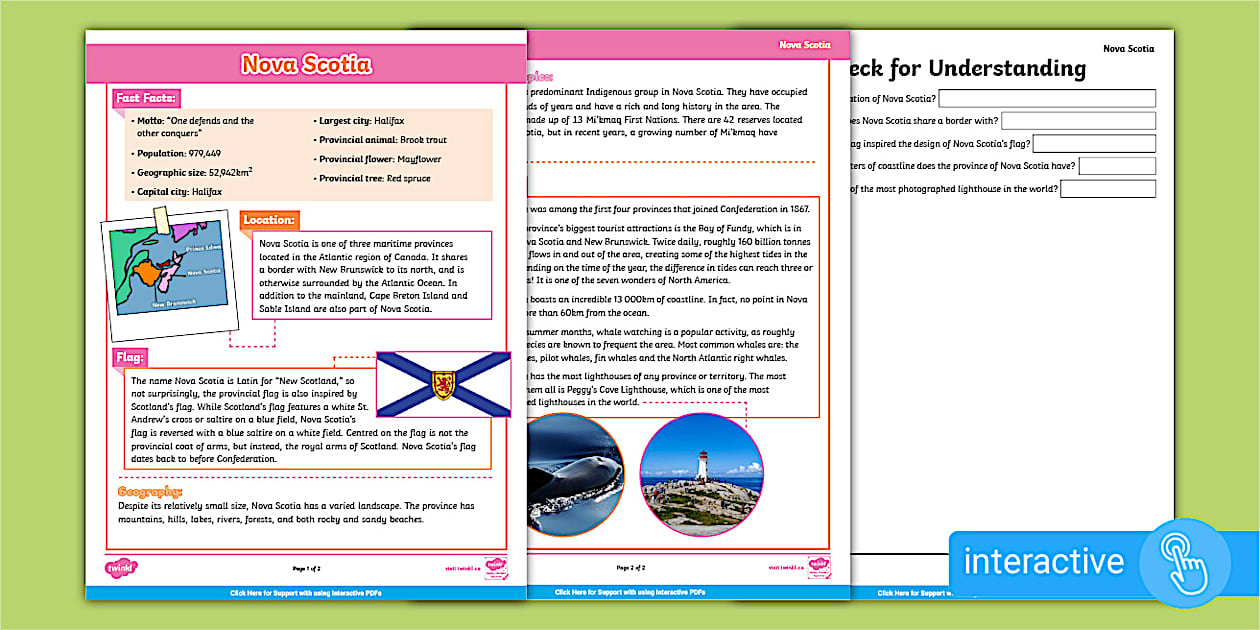 Nova Scotia Interactive Reading Comprehension (Teacher-Made)