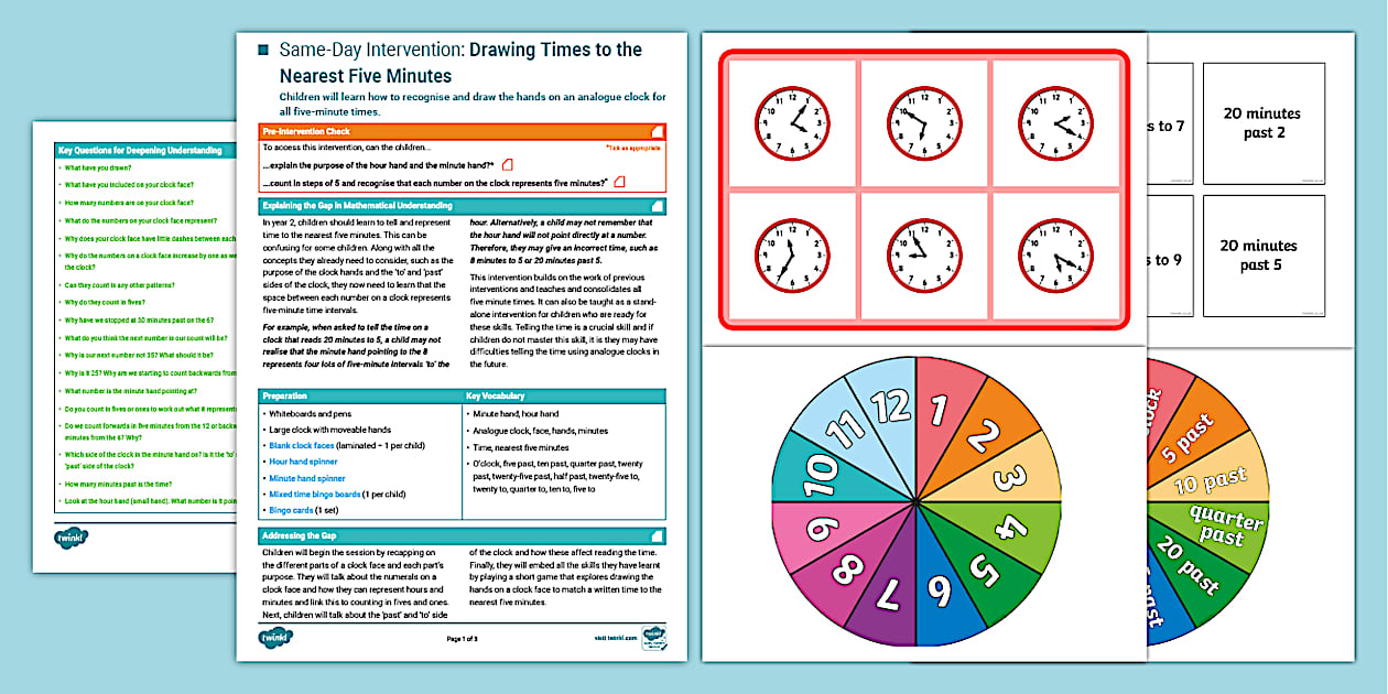 👉 Year 2 Maths Intervention: Draw Times to the Nearest 5 Mins