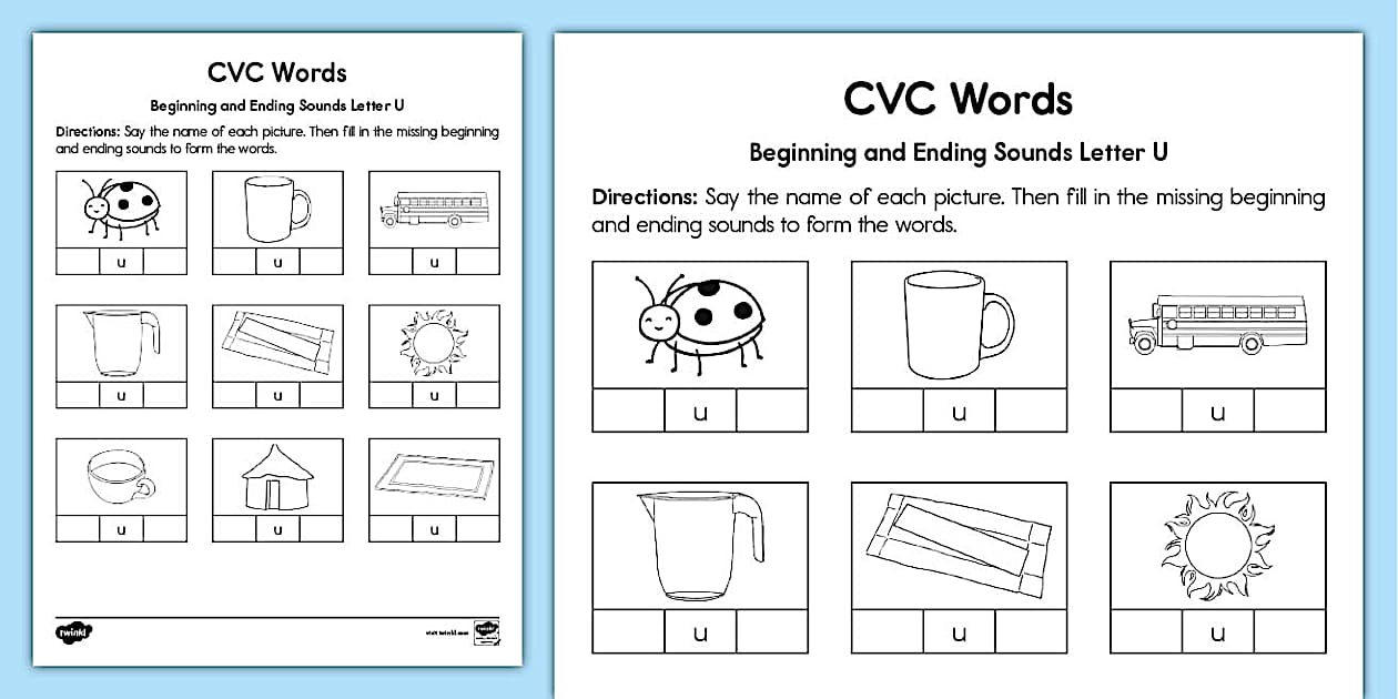CVC Words Beginning and Ending Sounds Letter U Worksheet