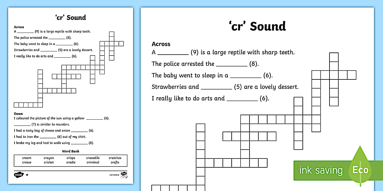 'cr' Sound Differentiated Crossword (teacher made) - Twinkl