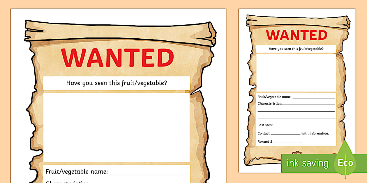 Editable Fruit and Vegetables Themed Wanted Poster Display Poster