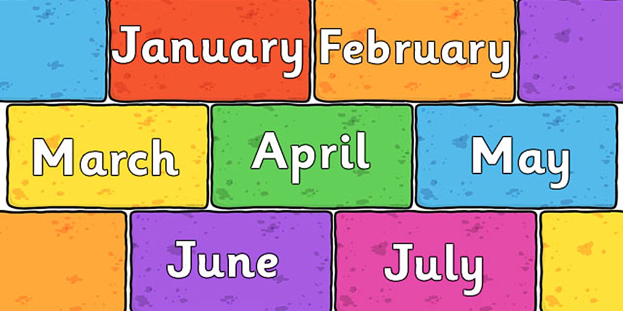 Editable Months of the Year on Multicoloured Bricks - Twinkl