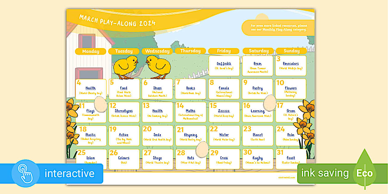 March Play-Along Calendar (2024) (teacher made) - Twinkl