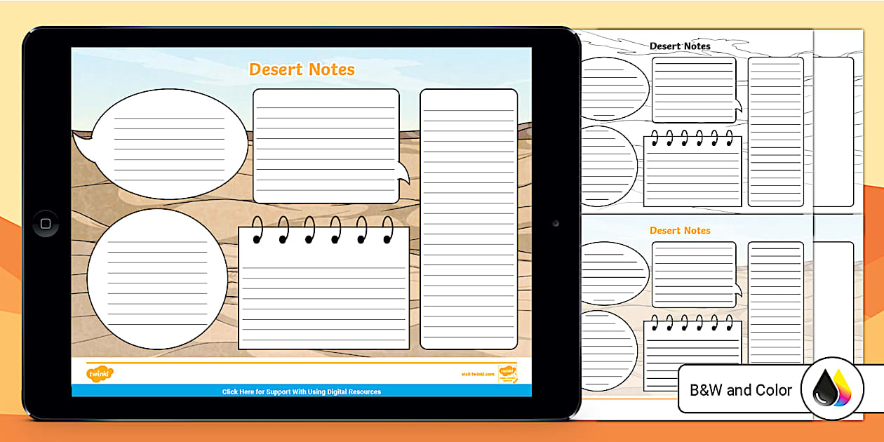 Desert Notes Graphic Organizer for 6th-8th Grade - Twinkl