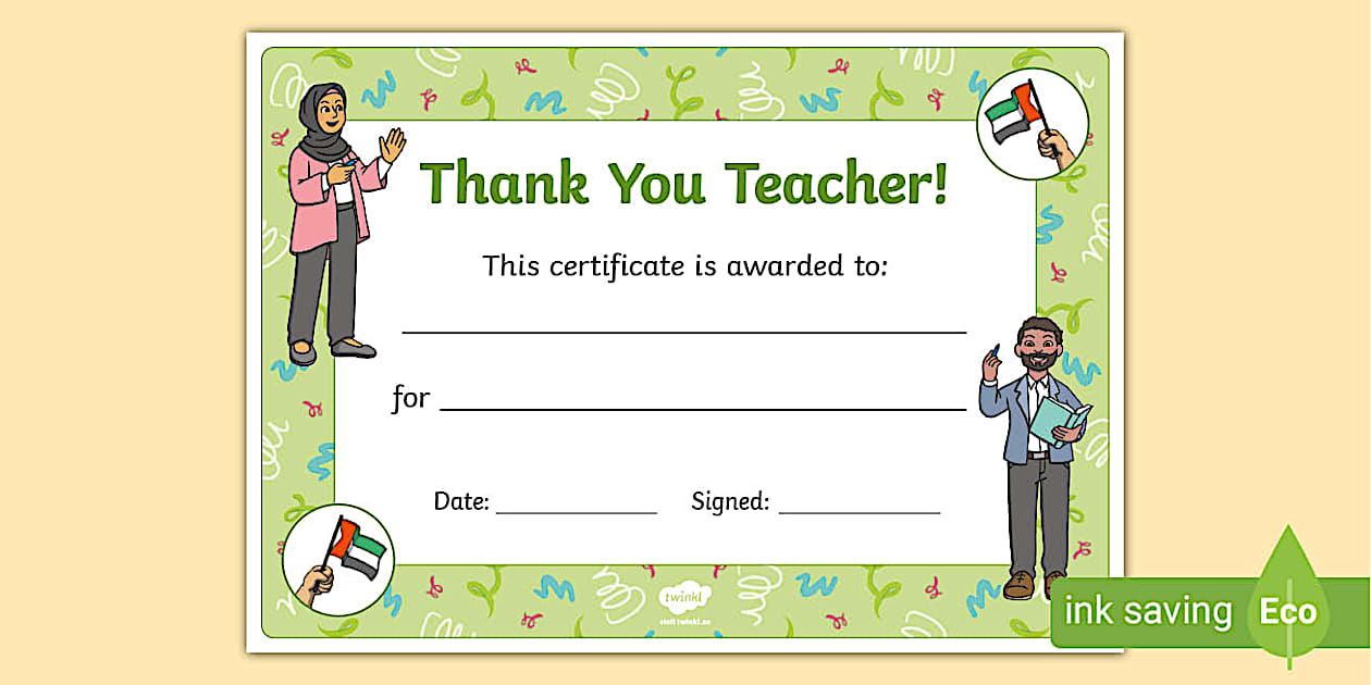 UAE Teacher's Day Certificate (teacher made) - Twinkl