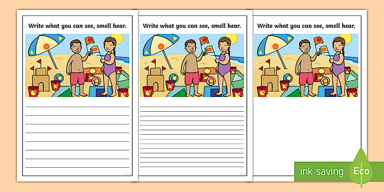 Seaside Trip Senses Writing Frames (Teacher-Made) - Twinkl