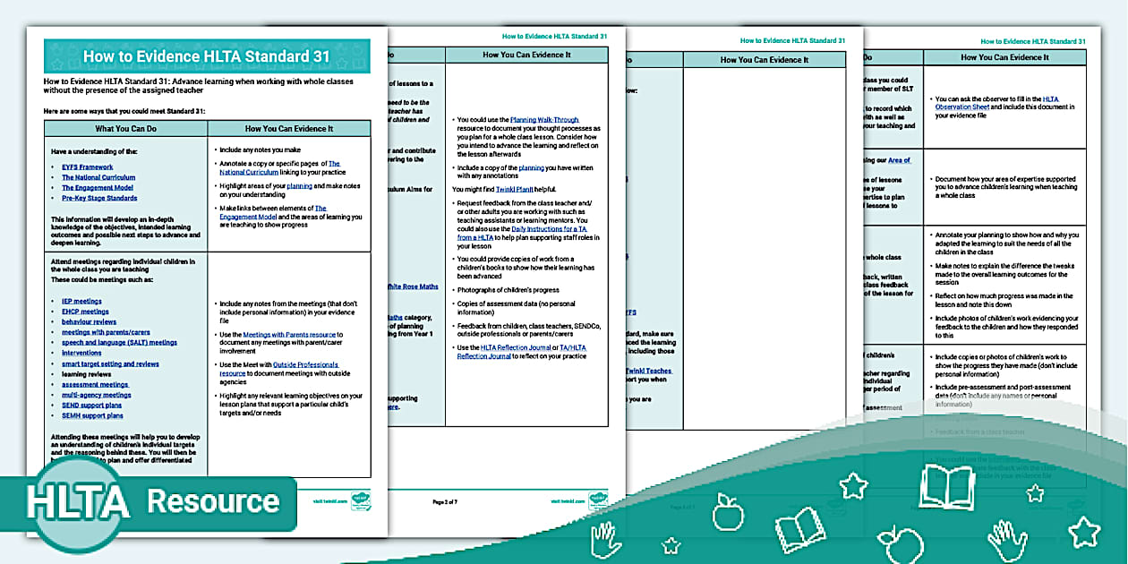 How to Evidence HLTA Standard 31 (Teacher-Made) - Twinkl