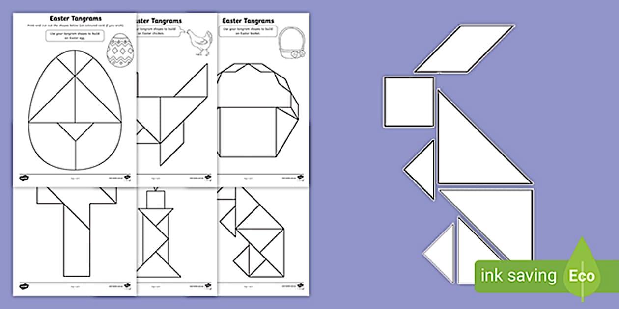 Easter Math Puzzles Printable Tangram Maths Worksheet