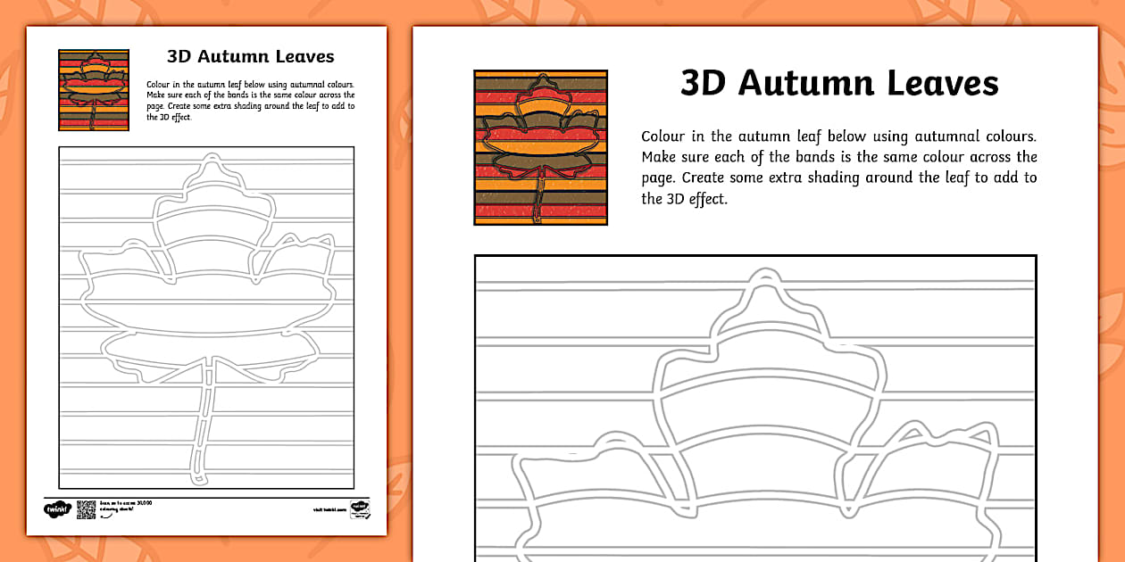 3D Autumn Leaves Colouring Page (teacher made) - Twinkl