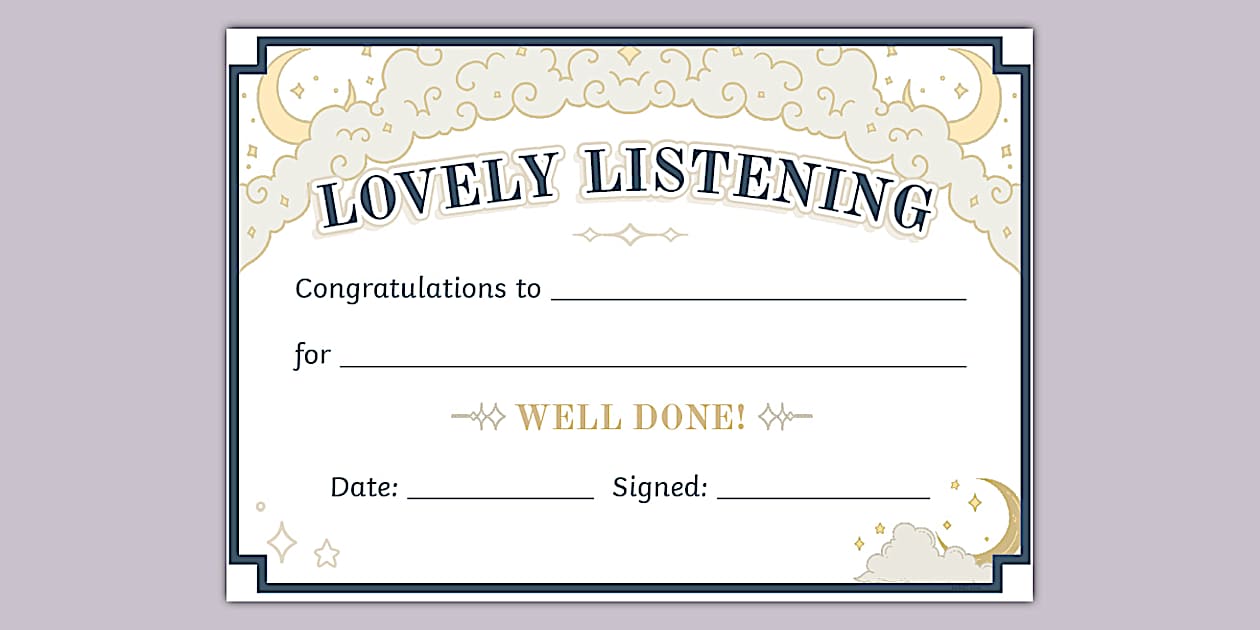 Celestial-Themed Lovely Listening Certificate (teacher made)