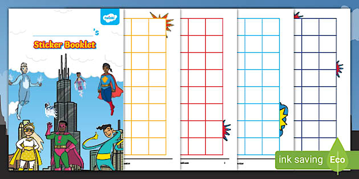Superhero Themed Sticker Stamp Booklet (teacher made)