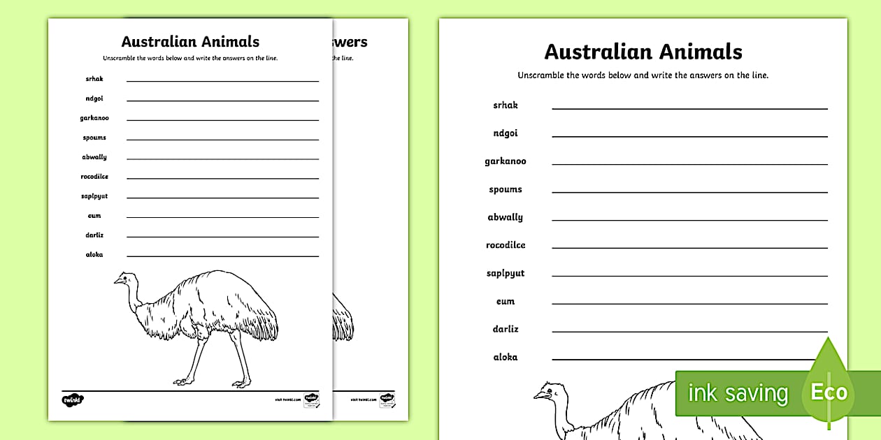 Australian Animals Word Unscramble (teacher made) - Twinkl