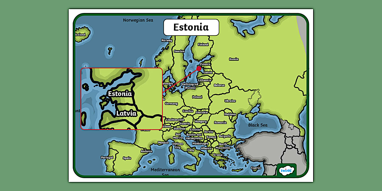 Map of Estonia in Europe Display Poster - Twinkl