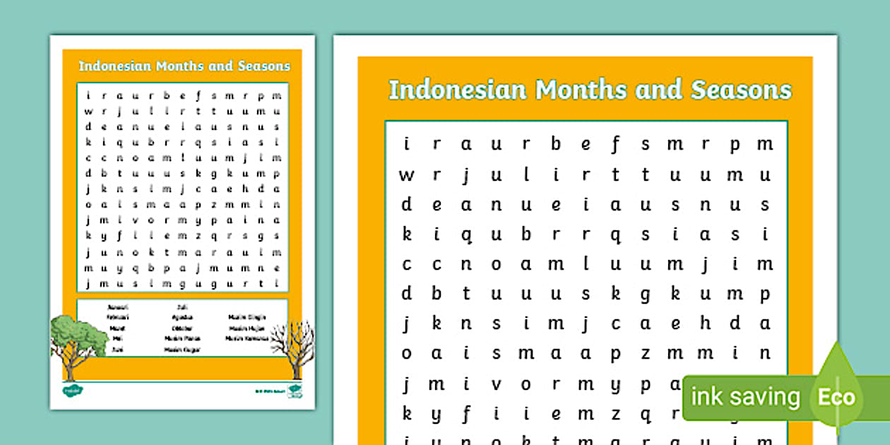 Months and Seasons Word Search Indonesian - Twinkl