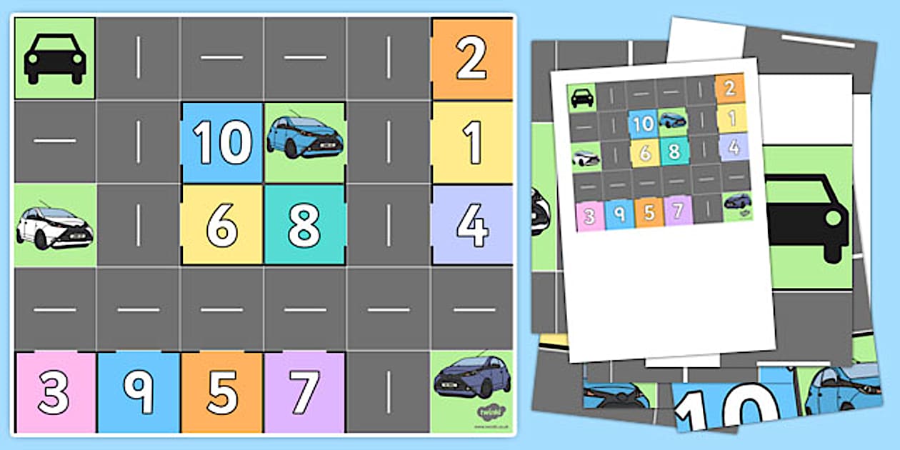 Car Park Themed Numbers 1-10 Mat (Compatible with Bee-Bot)