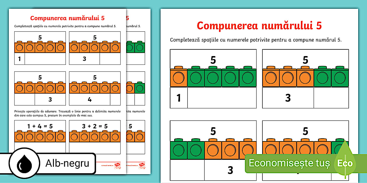 Compunerea numărului 5 – Fișă de lucru - Twinkl