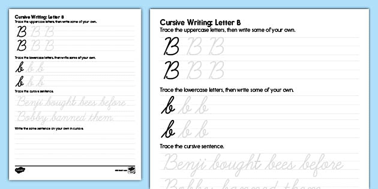 Cursive Letter Writing: Letter B Worksheet (Teacher-Made)