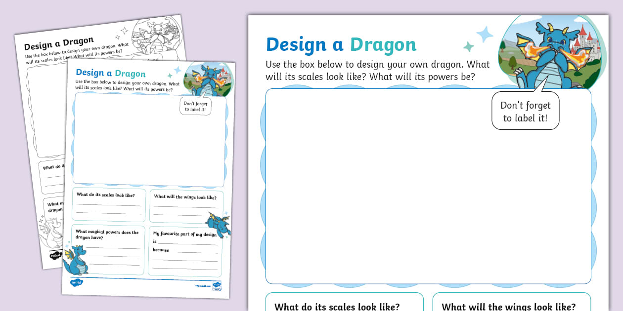 KS1 Design a Dragon Worksheet (teacher made) - Twinkl