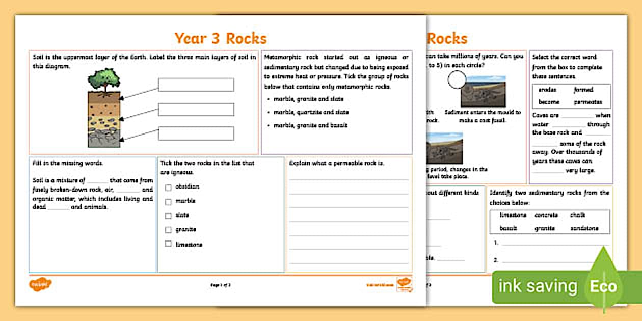 Year 3 Rocks Revision Activity Mat (teacher made) - Twinkl