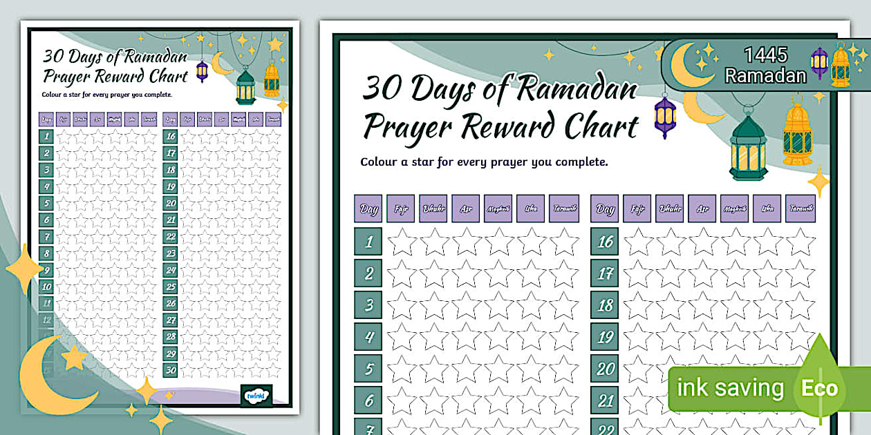 30 days of Ramadan - Prayer Reward Chart (teacher made)